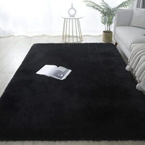 gerbit shag area rug 9x12 feet soft indoor rectangular rugs carpet modern luxury plush rugs for living room home decor black