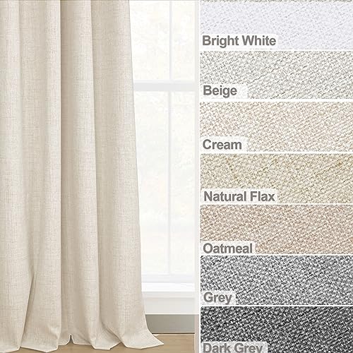 INOVADAY 100% Cream Blackout Curtains for Bedroom, Thermal Insulated Linen Blackout Curtains 108 Inch Length 2 Panels Set, Back Tab/Rod Pocket Room Darkening Curtains for Nursery - Cream, W50 X L108