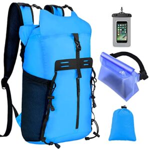 atarni waterproof kayaking dry bag backpack - 20l lightweight floating zipper drybag sack & roll top for boating canoeing camping rafting paddleboarding swimming boating hiking fishing（blue）