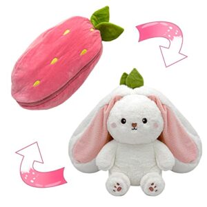 youblek bunny stuffed animal,strawberry reversible cuddle bunny plush doll with zipper cute soft rabbit toys pillow for kids and adults easter bunnies plushies gifts (strawberry, 13.80 inches)