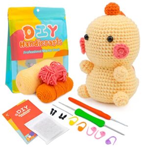 jnenery crochet kit for beginners, diy crochet animal kit, cute animal kit for kids dinosaur starter pack with yarn balls, crochet hooks, knitting stitch markers, needles, instructions for beginners