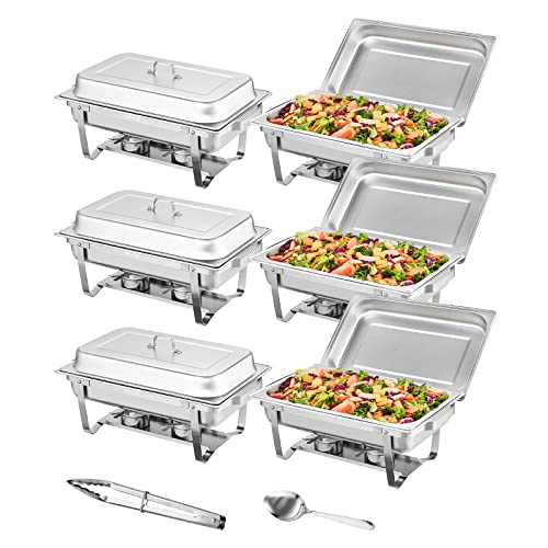 VEVOR Rectangle Catering Warmer Server Chafing Dish Buffet Set, 6 Packs, 8 Quart