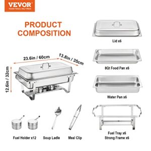 VEVOR Rectangle Catering Warmer Server Chafing Dish Buffet Set, 6 Packs, 8 Quart