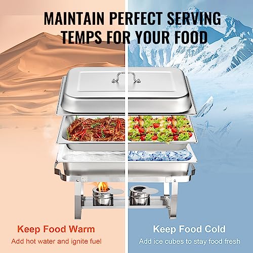 VEVOR Rectangle Catering Warmer Server Chafing Dish Buffet Set, 6 Packs, 8 Quart