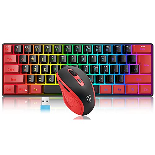 Snpurdiri 2.4G Wireless Gaming Keyboard and Mouse Combo, Include Mini 60% Merchanical Feel Keyboard, Ergonomic Vertical Feel Small Wireless Mouse(Red and Black)