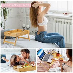 3 Pack Lap Tray for Eating Bamboo Breakfast Tray Bed Trays with Handles and Foldable Legs Bed Table Tray for Bed Eating Snack Working As Laptop Desk