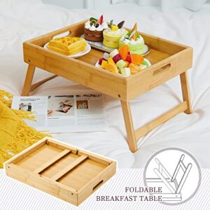 3 Pack Lap Tray for Eating Bamboo Breakfast Tray Bed Trays with Handles and Foldable Legs Bed Table Tray for Bed Eating Snack Working As Laptop Desk