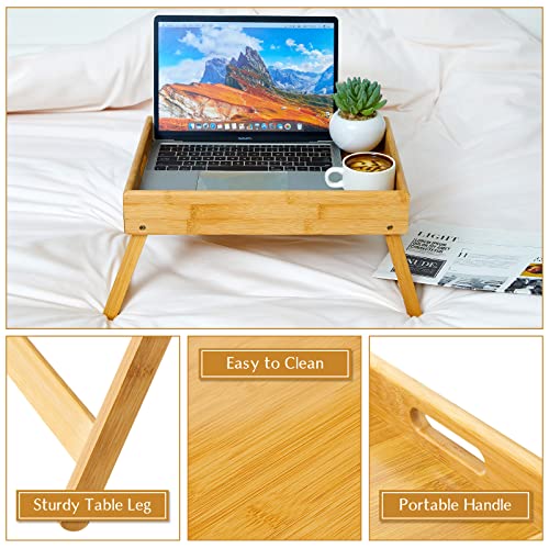 3 Pack Lap Tray for Eating Bamboo Breakfast Tray Bed Trays with Handles and Foldable Legs Bed Table Tray for Bed Eating Snack Working As Laptop Desk