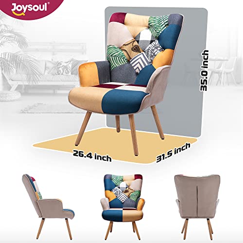 Joysoul Living Room Accent Chair Modern High Back Arm Chair, Colorful Plaid Bohemian Style Chairs for Bedroom Waiting Room