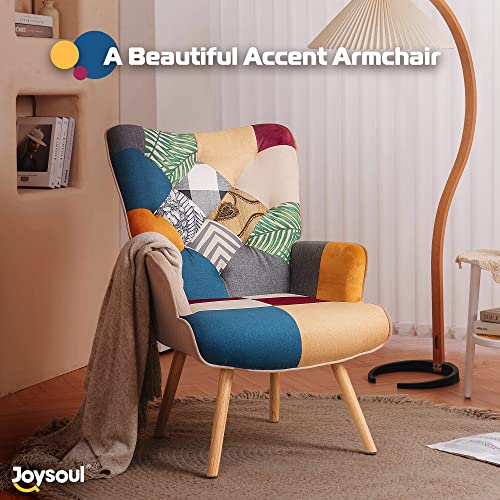 Joysoul Living Room Accent Chair Modern High Back Arm Chair, Colorful Plaid Bohemian Style Chairs for Bedroom Waiting Room