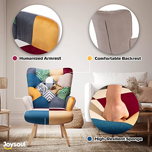 Joysoul Living Room Accent Chair Modern High Back Arm Chair, Colorful Plaid Bohemian Style Chairs for Bedroom Waiting Room