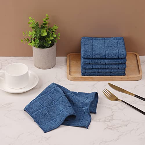 Microfiber Terry Dish Rags Set of 6, Super Absorbent and Lint Free Dish Cloths for Household, 11 x 11 Inches (Navy Blue, 6)