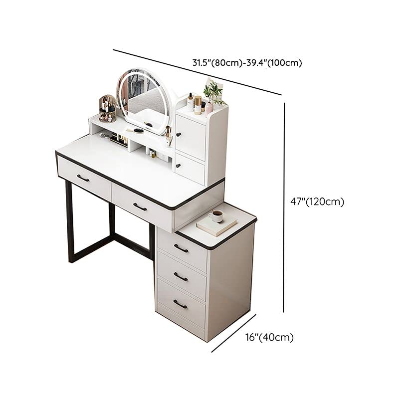 KWOKING Makeup Vanity Desk Table with 5 Drawers & LED Dimmable Mirror Dressing Table Bedroom Makeup Table Storage Cabinet Integrated Dresser White 16" D x 31.5" W x 47" H