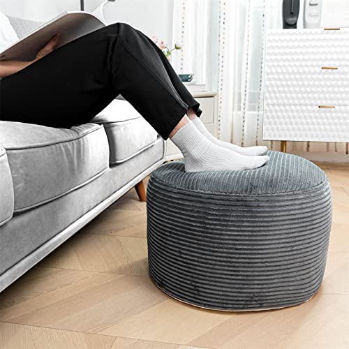 Asuprui Pouf Ottoman Unstuffed,Ottoman Foot Rest, Floor Pouf, Round Pouf Seat, Floor Bean Bag Chair,Foldable Floor Chair Storage for Living Room, Bedroom (Light Gray Pouf Cover)