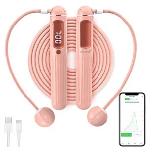 arboleaf smart jump rope, cordless & rechargeable jump ropes for fitness with counter, app data analysis jumping rope, adjustable anti-tangle pvc pink jump rope for men, women, kids - indoor/outdoor