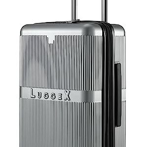 LUGGEX PC Silver Carry On Luggage 22x14x9 Airline Approved with Spinner Wheels - Hard Shell Expandable Suitcase