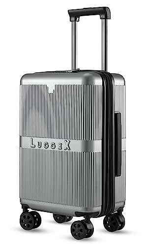 LUGGEX PC Silver Carry On Luggage 22x14x9 Airline Approved with Spinner Wheels - Hard Shell Expandable Suitcase