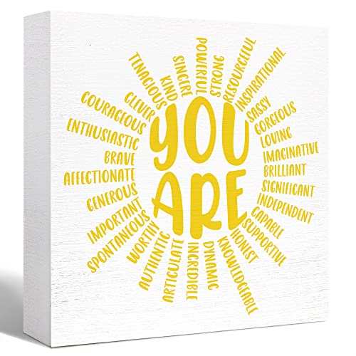 Inspirational Wood Box Sign You Are Sun Wooden Block Signs Motivational Quote Desk Décor for Home Office Bedroom Table Décor