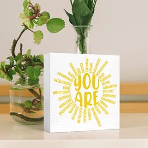 Inspirational Wood Box Sign You Are Sun Wooden Block Signs Motivational Quote Desk Décor for Home Office Bedroom Table Décor