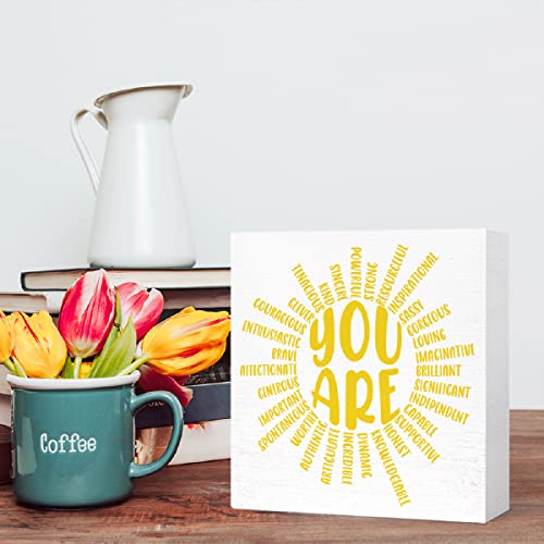 Inspirational Wood Box Sign You Are Sun Wooden Block Signs Motivational Quote Desk Décor for Home Office Bedroom Table Décor