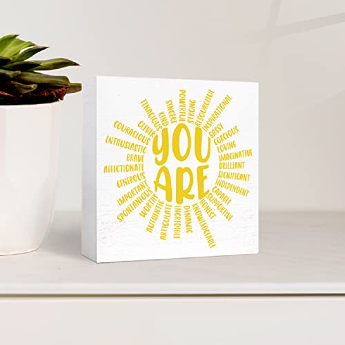 Inspirational Wood Box Sign You Are Sun Wooden Block Signs Motivational Quote Desk Décor for Home Office Bedroom Table Décor