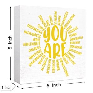 Inspirational Wood Box Sign You Are Sun Wooden Block Signs Motivational Quote Desk Décor for Home Office Bedroom Table Décor