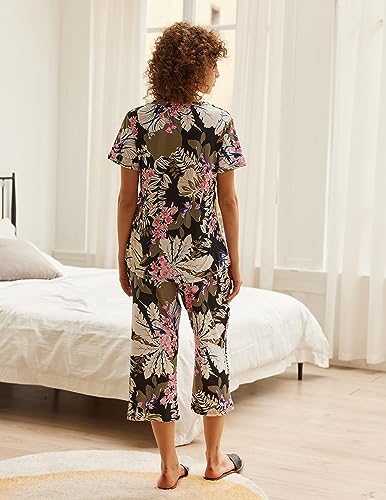 Ekouaer Womens Capri Pajama Sets V-Neck Short Sleeves Tops with Comfy Capri Bottoms Lounge Nightwear Ladies Pjs Sets with Pockets