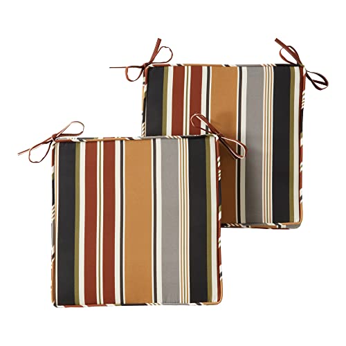 Greendale Home Fashions Outdoor 18-inch Square Reversible Seat Cushion, Espresso Stripe 2 Count