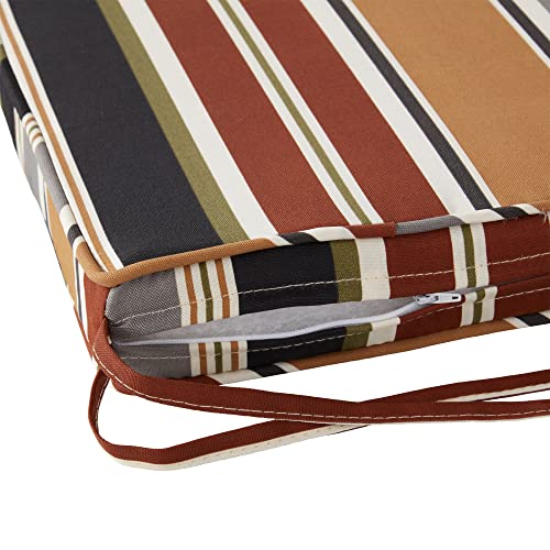 Greendale Home Fashions Outdoor 18-inch Square Reversible Seat Cushion, Espresso Stripe 2 Count