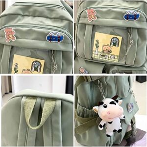 ZUCHON Kawaii Backpack with Pendant and Pins Kawaii School bag Cute Aesthetic Backpack Cute Kawaii Backpack for School (with Lunch Bag) Beige