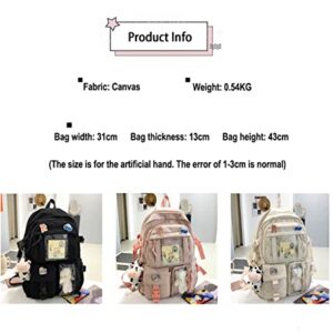 ZUCHON Kawaii Backpack with Pendant and Pins Kawaii School bag Cute Aesthetic Backpack Cute Kawaii Backpack for School (with Lunch Bag) Beige