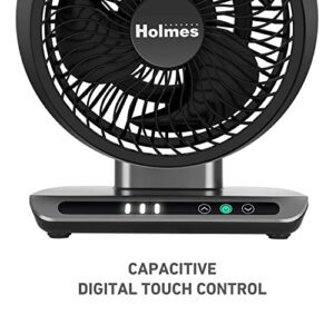 HOLMES Blizzard 8" Air Circulator Digital Fan, 3 Speeds, 90° Adjustable Head Tilt, Capacitive Touch Control, Remote Control, Ideal for Home, Bedroom, Kitchen or Office, Black