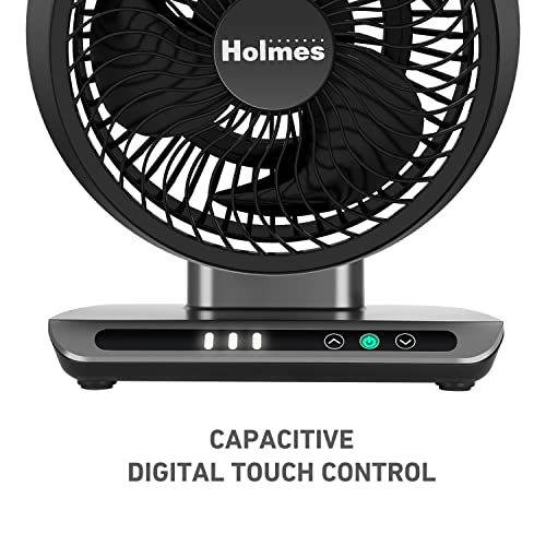 HOLMES Blizzard 8" Air Circulator Digital Fan, 3 Speeds, 90° Adjustable Head Tilt, Capacitive Touch Control, Remote Control, Ideal for Home, Bedroom, Kitchen or Office, Black