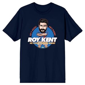 ted lasso roy kent he's here! he's there! he's every f*#king where! men's navy blue short sleeve crew neck tee-large