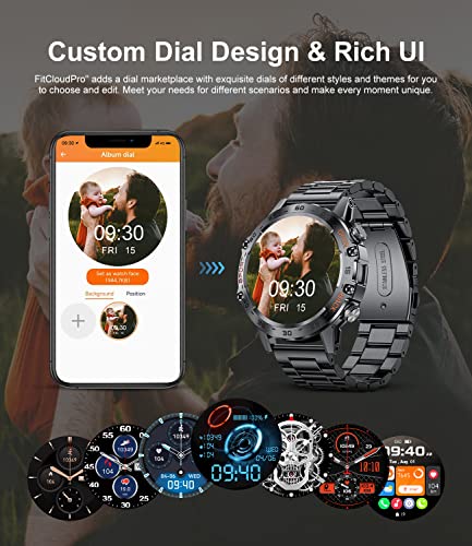 Military Smart Watch for Men(Answer/Dial Calls),100 Sports Modes, 5ATM Waterproof Fitness Watch with Heart Rate/SpO2/Blood Pressure for Android and iPhone,1.39''HD DIY Screen Smartwatch Black