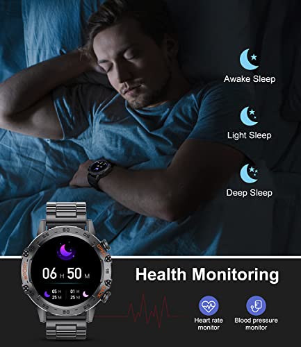 Military Smart Watch for Men(Answer/Dial Calls),100 Sports Modes, 5ATM Waterproof Fitness Watch with Heart Rate/SpO2/Blood Pressure for Android and iPhone,1.39''HD DIY Screen Smartwatch Black