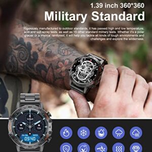 Military Smart Watch for Men(Answer/Dial Calls),100 Sports Modes, 5ATM Waterproof Fitness Watch with Heart Rate/SpO2/Blood Pressure for Android and iPhone,1.39''HD DIY Screen Smartwatch Black