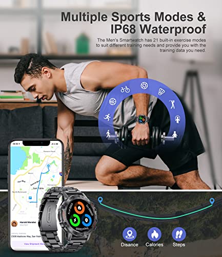 Military Smart Watch for Men(Answer/Dial Calls),100 Sports Modes, 5ATM Waterproof Fitness Watch with Heart Rate/SpO2/Blood Pressure for Android and iPhone,1.39''HD DIY Screen Smartwatch Black