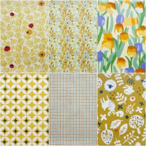 Yellow Floral Charm Packs for Quilting 5 inch, Fall Fabric Squares 5x5, 100% Cotton Fabric Scraps for Crafts, Precut Fabric Squares (42Pcs)