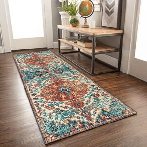 earthall washable rug kitchen runner - 2x6 bohemian bathroom rugs, vintage boho hallway runner, non-slip oriental colorful accent rugs for living room, indoor outdoor door mats carpet