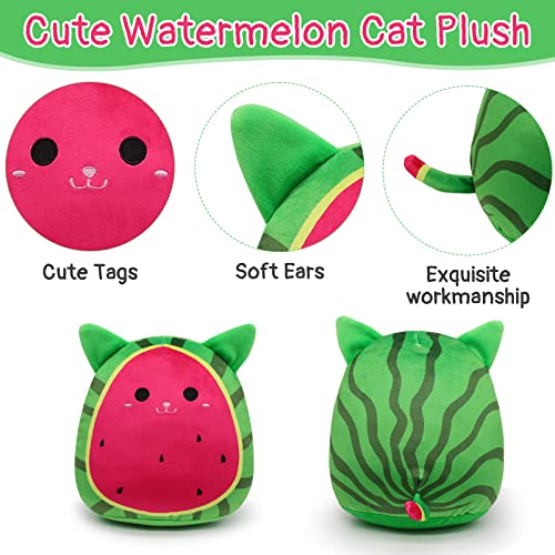 Watermelon Cat Stuffed Animal Toys for Kids，Cat Plush Pillow Toy Plush Pillows Squishy Watermelon Cat Plushies - Fun Fruit Pillow and Toy Cat for Kids - Hugging Plush Gifts for Kids Girlfrien