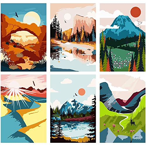 LWZAYS Paint by Number for Adults,Mountain Lake Landscape Paint by Numbers,Without Frame DIY Oil Painting Acrylic Paints for Wall Art（6 Pack 8X12 Inch