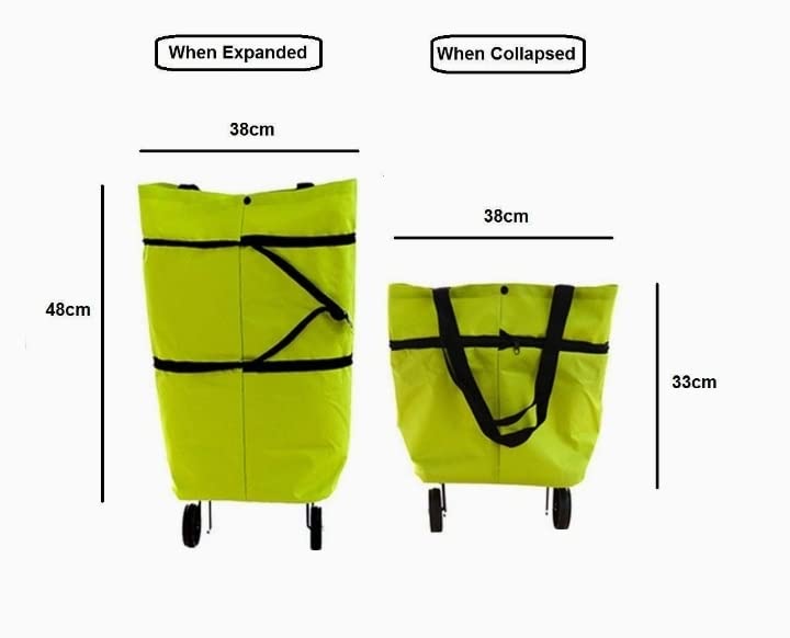 Shreejicreation Foldable Shopping Trolly Bag with Wheels Vegetable, Grocery Shopping Carry Bag Folding Travel Luggage Bag Lightweight Multiperpose [Pack of 1]