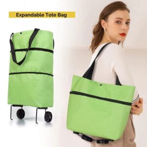 Shreejicreation Foldable Shopping Trolly Bag with Wheels Vegetable, Grocery Shopping Carry Bag Folding Travel Luggage Bag Lightweight Multiperpose [Pack of 1]