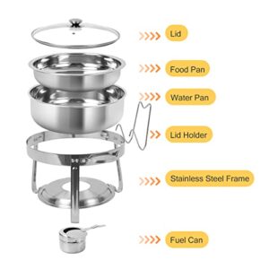 BriSunshine 4 Packs Round Chafing Dish Buffet Set, 4 QT Stainless Steel Chafing Dishes with Glass Lid & Lid Holder, Catering Food Warmers for Parties Buffet Weddings Events