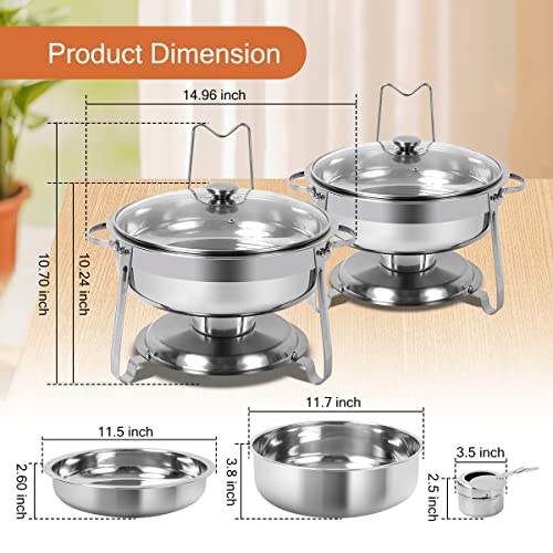 BriSunshine 4 Packs Round Chafing Dish Buffet Set, 4 QT Stainless Steel Chafing Dishes with Glass Lid & Lid Holder, Catering Food Warmers for Parties Buffet Weddings Events