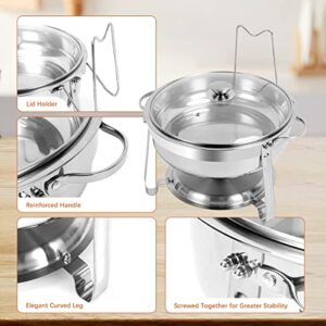 BriSunshine 4 Packs Round Chafing Dish Buffet Set, 4 QT Stainless Steel Chafing Dishes with Glass Lid & Lid Holder, Catering Food Warmers for Parties Buffet Weddings Events