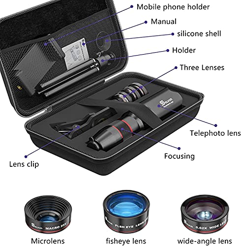 Phone Camera Lens Kit 7 in 1, Selvim 22X Telephoto Lens+235 Fisheye Lens+25X Macro Lens+0.62X Wide Angle Lens, Cell Phone Lens Kits Compatible with iPhone 12 11 10 8 7 6 6s Plus XS XR Samsung Android