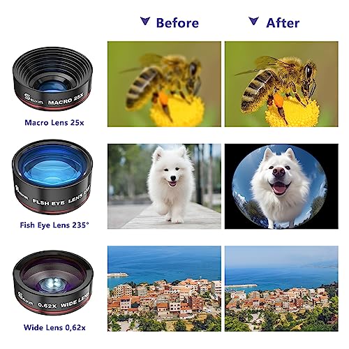 Phone Camera Lens Kit 7 in 1, Selvim 22X Telephoto Lens+235 Fisheye Lens+25X Macro Lens+0.62X Wide Angle Lens, Cell Phone Lens Kits Compatible with iPhone 12 11 10 8 7 6 6s Plus XS XR Samsung Android