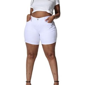 Gboomo Womens Plus Size White Jean Shorts Casual Denim Shorts High Waisted Fold Hem Short Jeans with Pockets 20W